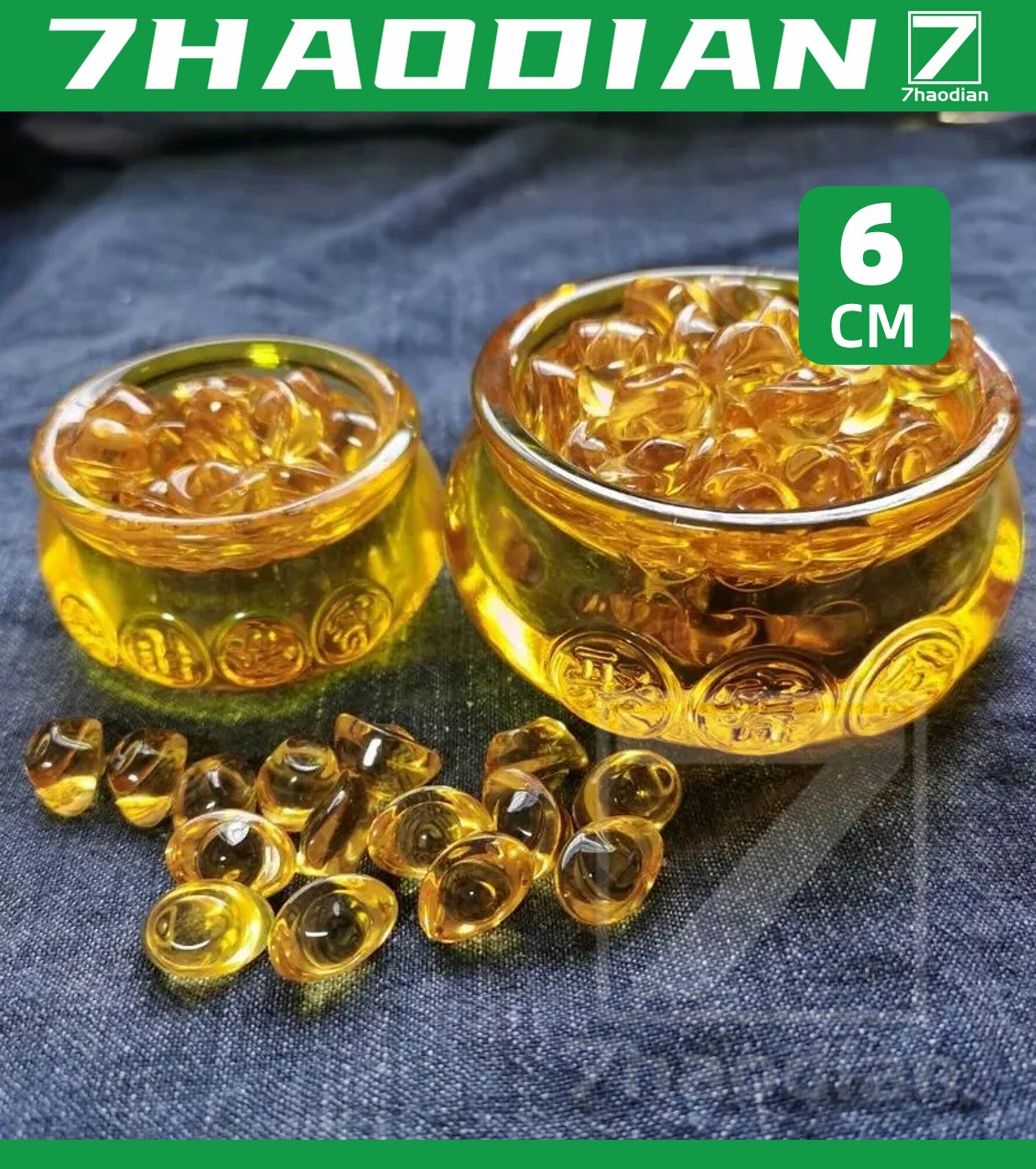 1 шт 6cm. Стеклянная золотая чаша для сокровищ по фен-шуй с полным слитком/юань бао