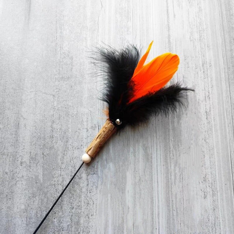 Поставки для животных Кошки Игрушки Длинный стержень Цветные перья Дразнящий кошачий стержень оранжевый + черный