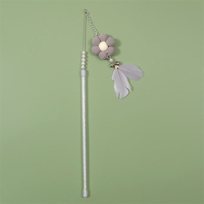 Дразнящая кошачья палочка длинное перо макаронного цвета фея забавная игрушка для кошек Цветы серый