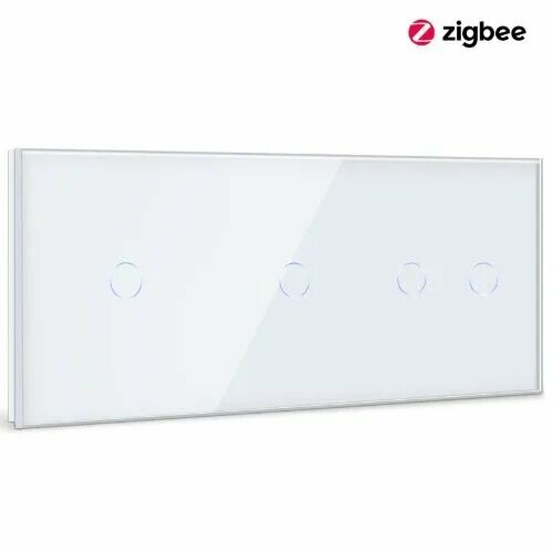 Сенсорный выключатель 4 клавиши, умный Zigbee выключатель, 3 поста (1+1+2) , голосовое управление, панель стекло Белый, 228mm