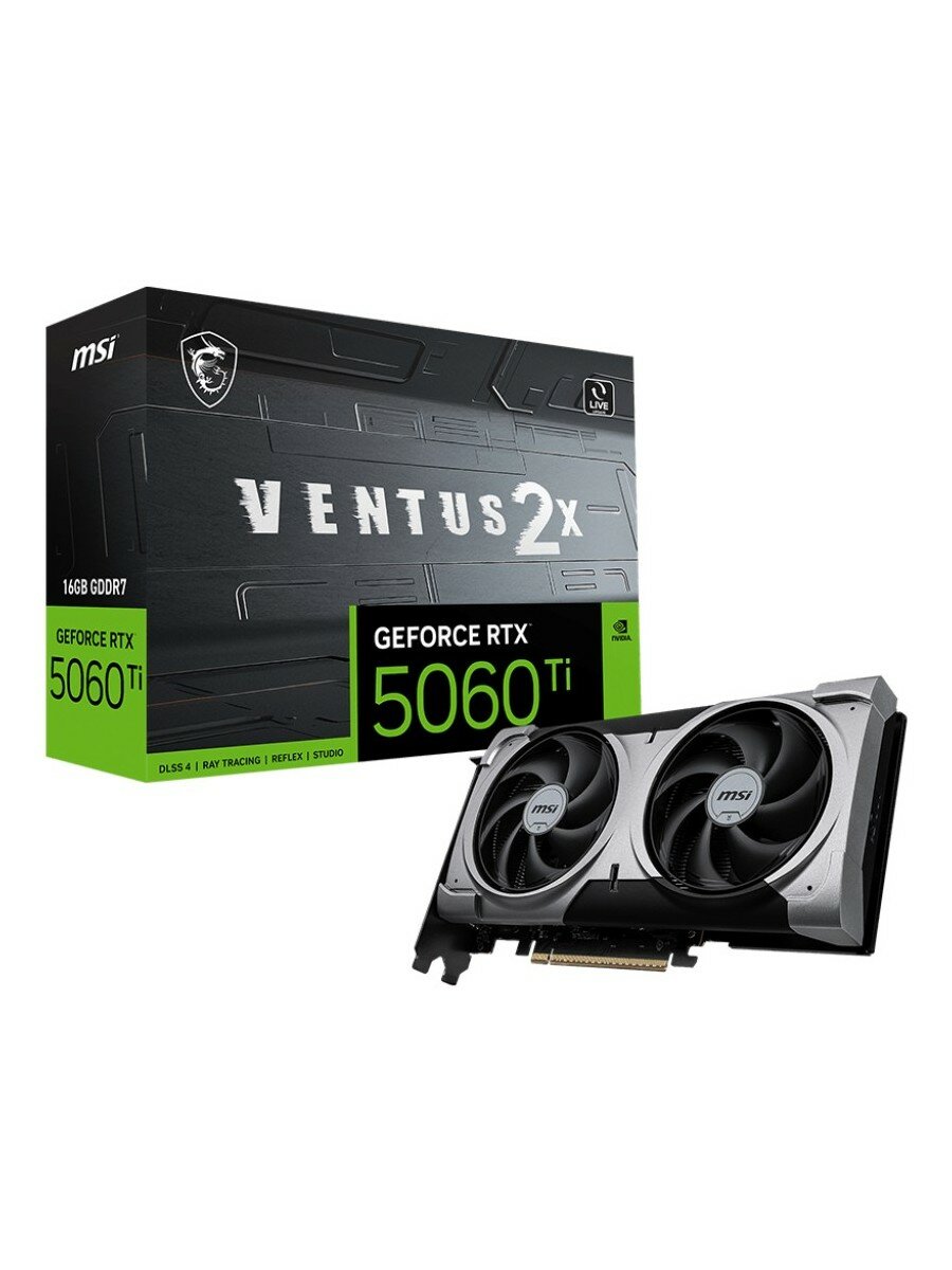 Видеокарта MSI nVidia GeForce RTX 5060 TI 16G VENTUS 2X PLUS (16Gb, GDDR7, 128 bit, 3xDP+HDMI, RTL) (RTX 5060 TI 16G VENTUS 2X PLUS)