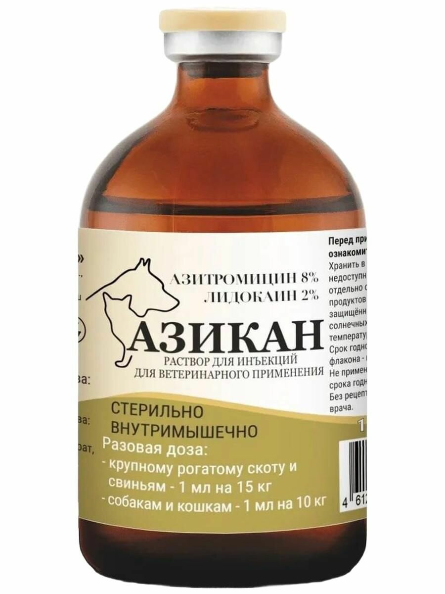 Азикан антибактериальный препарат широкого спектра действия, для собак и кошек, 100 мл — фото 1