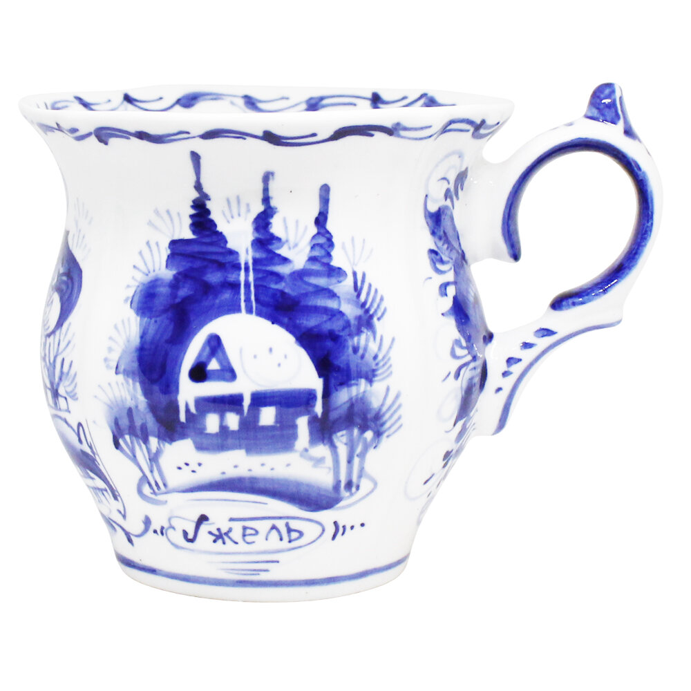 Фарфоровая кружка, "Зимние забавы", 500 мл, Ручная работа, (Гжель)