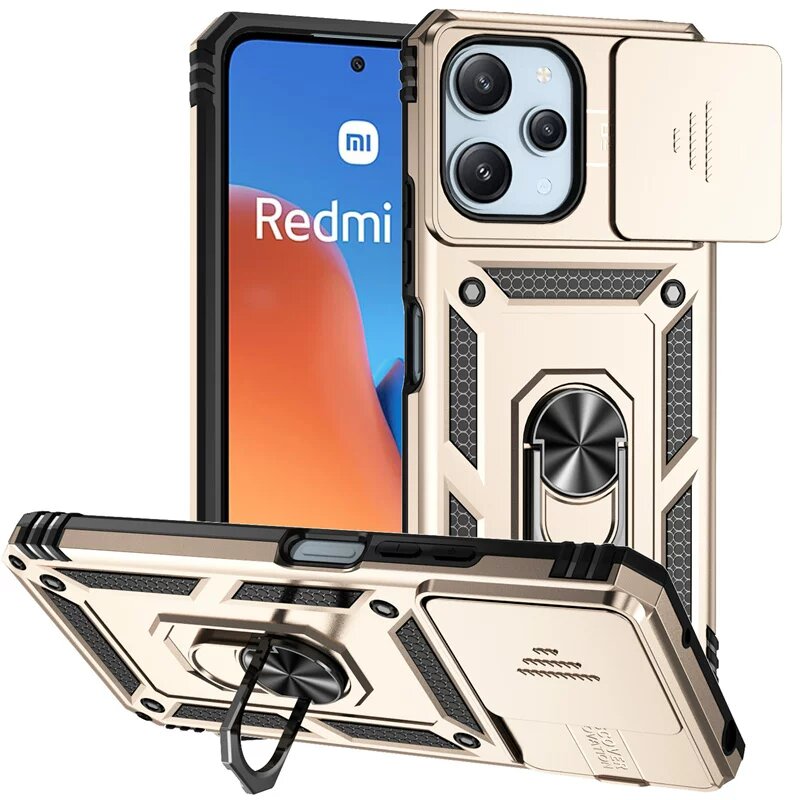 Чехол для Redmi 12 4G с военной оконной конструкцией, золотой мягкий TPU, полная защита для мобильного устройства