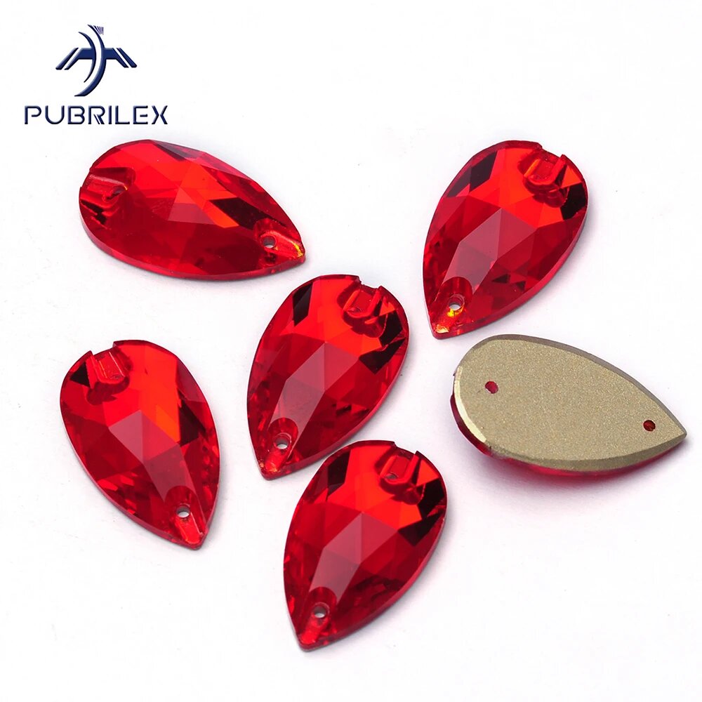 Красные каплевидные стразы PUBRILEX 7x12mm (32шт) Light Siam