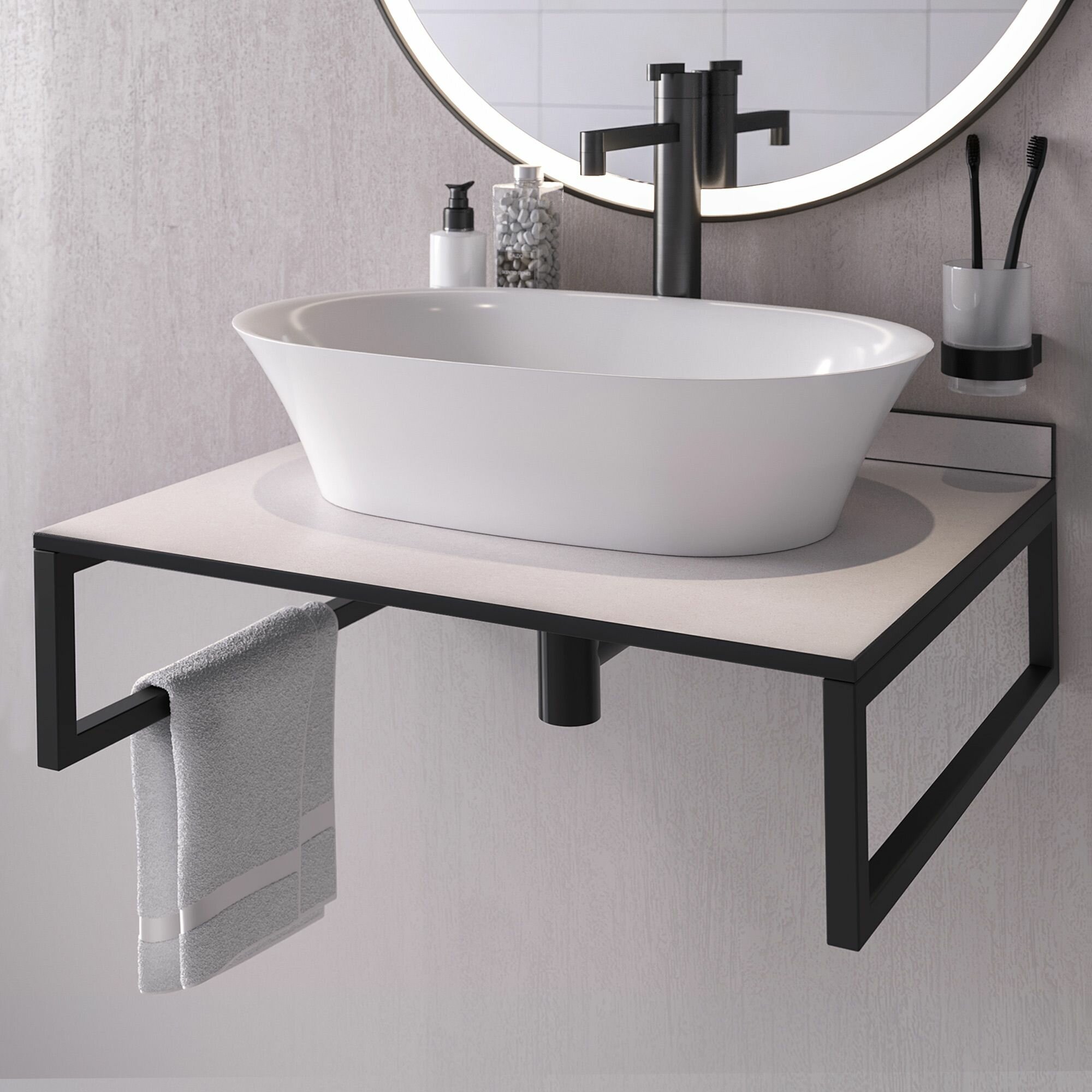 Столешница под раковину в ванную HPL Compact Dominicana 600х500х16 мм с плинтусом, Slotex