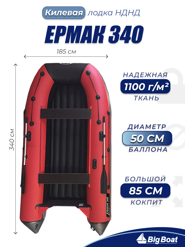 Надувная, под мотор, лодка из ПВХ для рыбалки НДНД Ermak (Ермак) 340