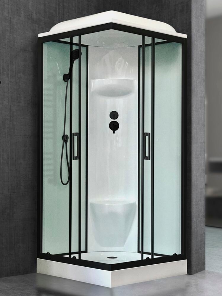 Душевая кабина Royal Bath HP6-GC 90x90x217 квадратная, прозрачное стекло 6 мм, чёрный профиль, раздвижные двери Soft Close, низкий акриловый поддон 13 см