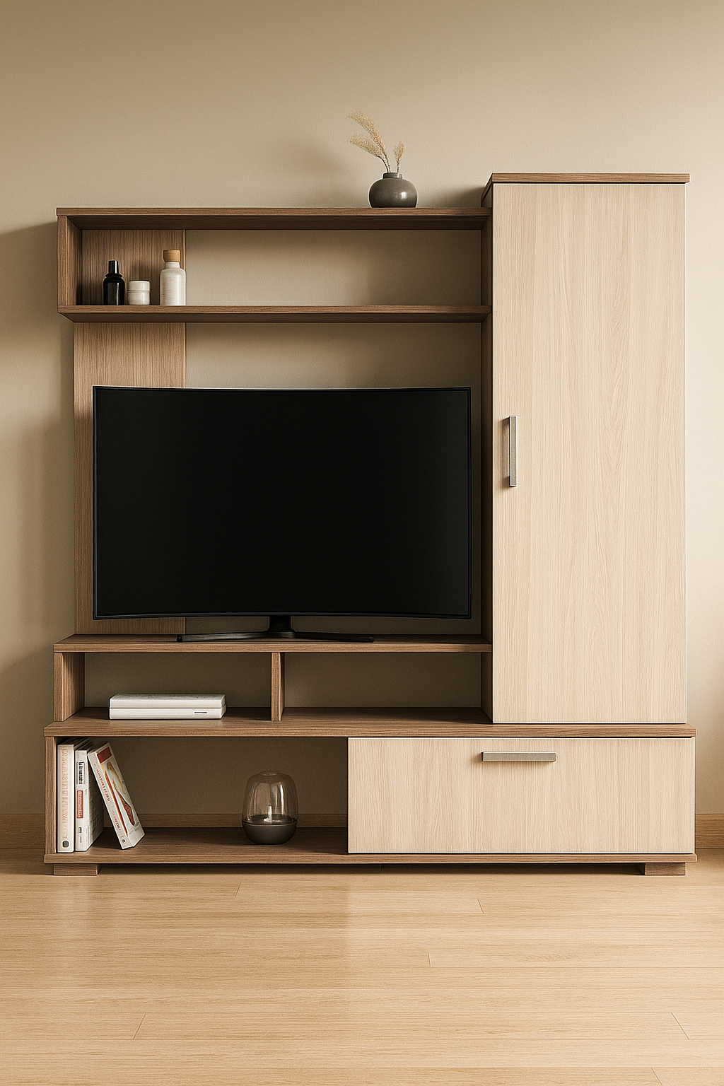 Стенка "Сивена" цвет: корпус ясень шимо темный/фасады ясень шимо светлый размер: 1500x370x1460 мм