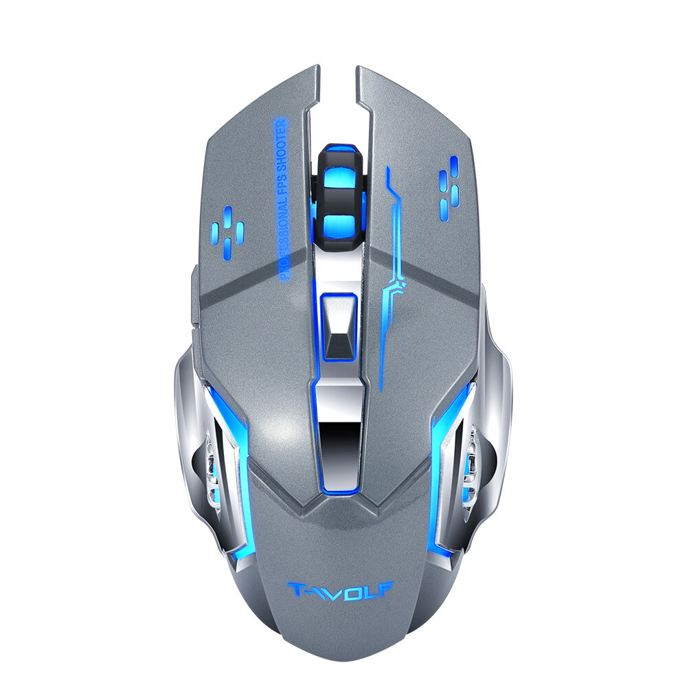 T-WOLF Q13 Мышь беспроводная 2.4G Безшумная с нано-приемником 3 регулируемых уровня DPI Акумуляторная Портативная для ПК Планшета Ноутбука 7 цветов дыхающего света 600mAh 10м