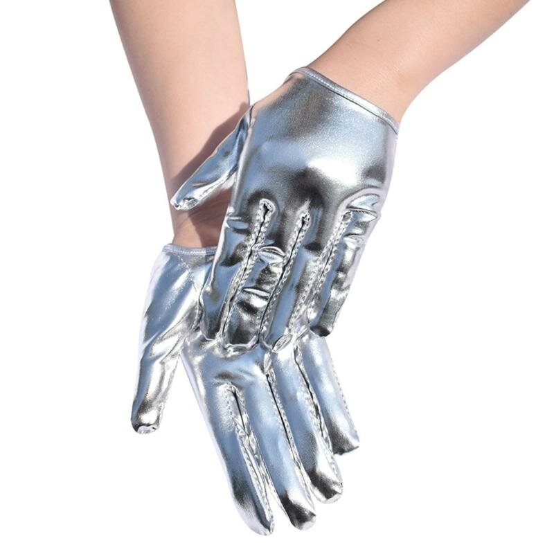 Короткие панк-перчатки с открытой ладонью-серебристый