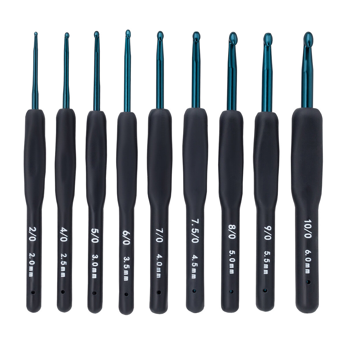 Набор крючков для вязания с силиконовой ручкой 14 см, 9 размеров (2мм-6мм)