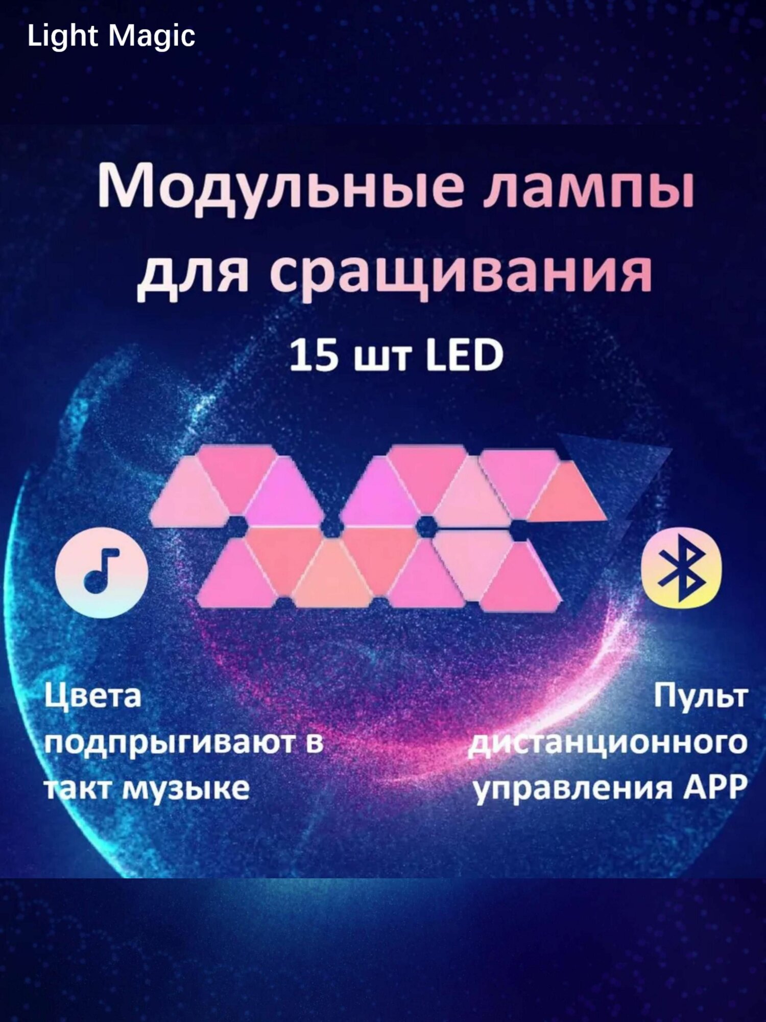 Светодиодный светильник RGB Треугольники 15 шт с пультом управления и APP