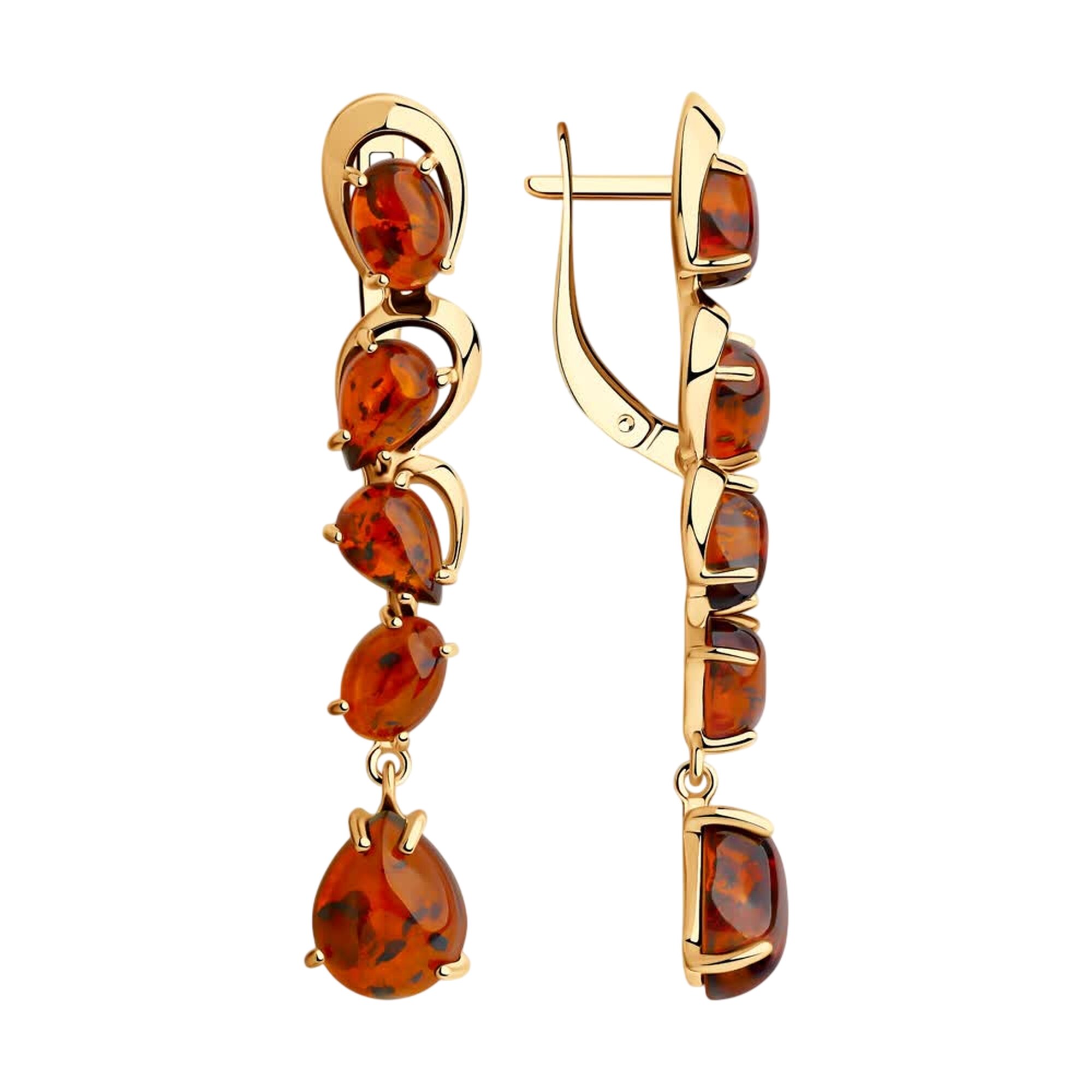 Серьги, серебро, 925 проба, золочение, янтарь