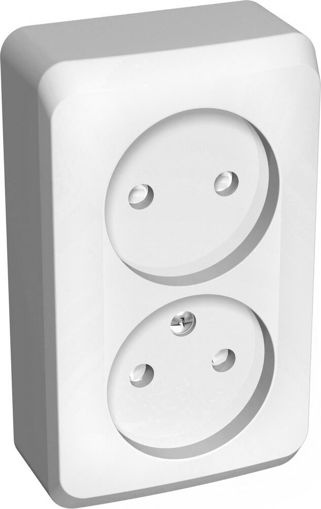Розетка Systeme Electric этюд, двойная, наружная, без заземления, со шторками, белая