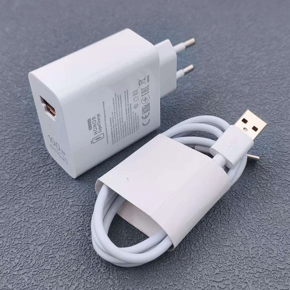 Honor 200 100 Pro SuperCharge 100 Вт EU USB A/C Быстрое зарядное устройство Адаптер питания для Magic 7 6 5 3 Pro VS2 VS3 V2 V3 1M 6A Кабель типа C EU Charger Only