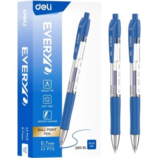 Ручка шариков. автоматическая Deli EveryU EQ60-BL прозрачный/синий d=0.7мм син. черн. 1стерж. пулевидный пиш. наконечник