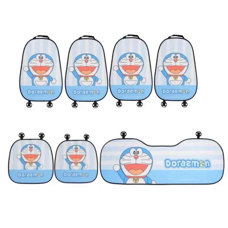 Набор подушек Doraemon в смайликовом полосатом паттерне - 7 деталей, прохладная дышащая ткань для автомобилей