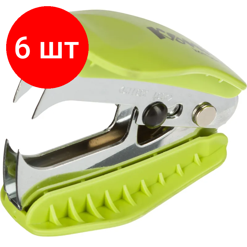 Комплект 6 штук, Антистеплер Комус PASGR2430 (№10.24/6-26/6) до 30 лист, пластик/сталь, зел