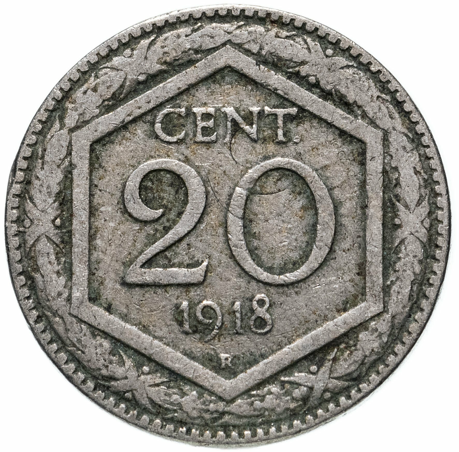 Италия 20 чентезимо centesimi 1918-1920, Мельхиор медь-никель, в сохранности F-VF
