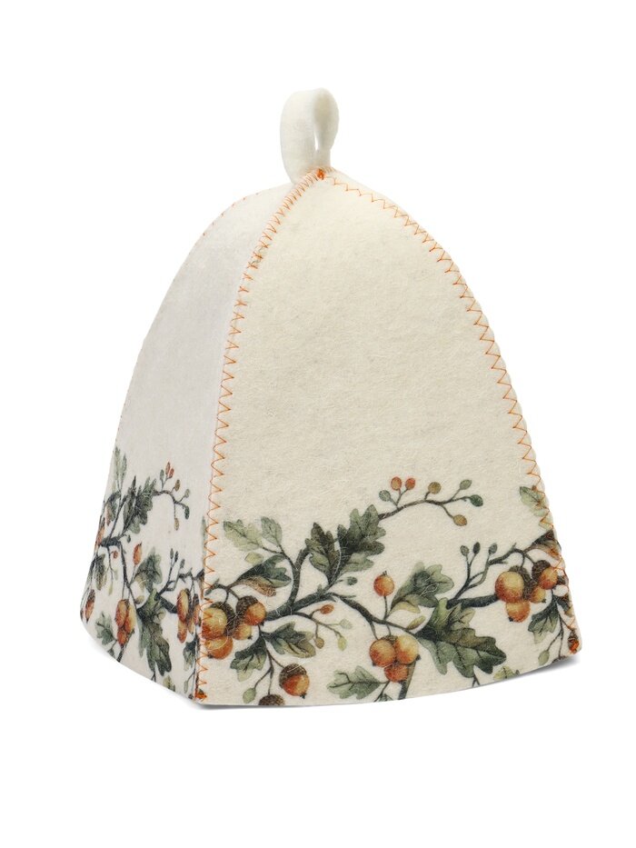 Шапка банная с принтом "Дубовый венок", фетр белый 10972239