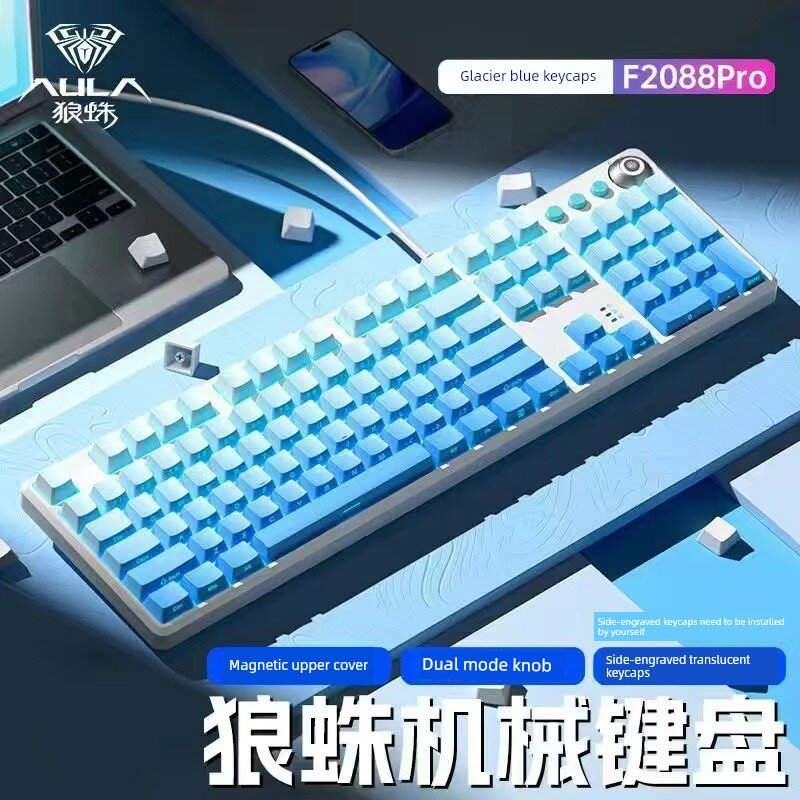 Механическая клавиатура Wolf Spider F2088pro, цвет черно-розовый, с гравировкой сбоку, 108 клавиш, проводная, для