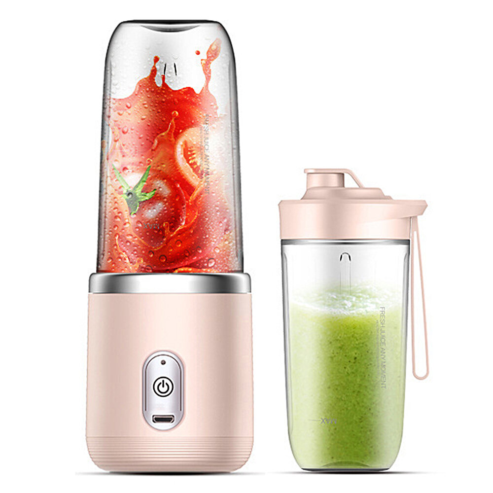 Mini mixer 40W Juice blender mini portable quick blender cup personal size rechargeable USB Double cup Pink, 450ml, 21000rpm, 3.7V 12000mAh Lithium Battery, Stainless Steel+ PC, USB Charging, 1* Juicer, 1* Manual, 1* USB cable, 2* Juicer cup