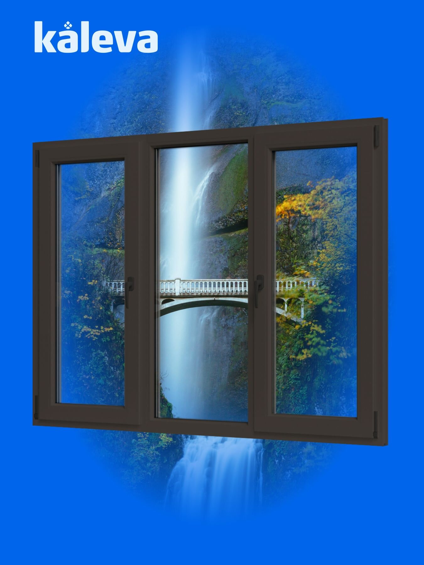 Пластиковое Окно ПВХ Kaleva 115х218 см, трехстворчатое, поворотная глухая и поворотно-откидная створки, двухкамерный стеклопакет с энергосберегающим стеклом