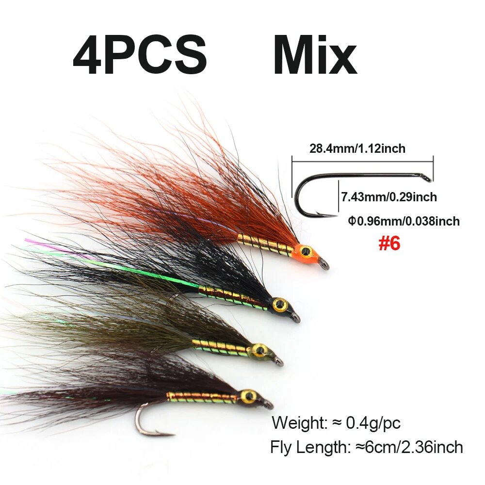 ICERIO Муха для нахлыста #6 4PCS Mix