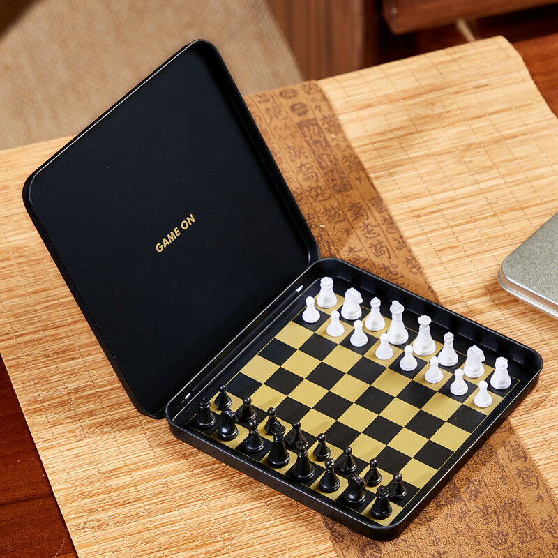 Китайские шахматы для учеников начальной школы, детские магнитные шахматы с доской, портативные магнитные шахматные фигуры, железная коробка, складные