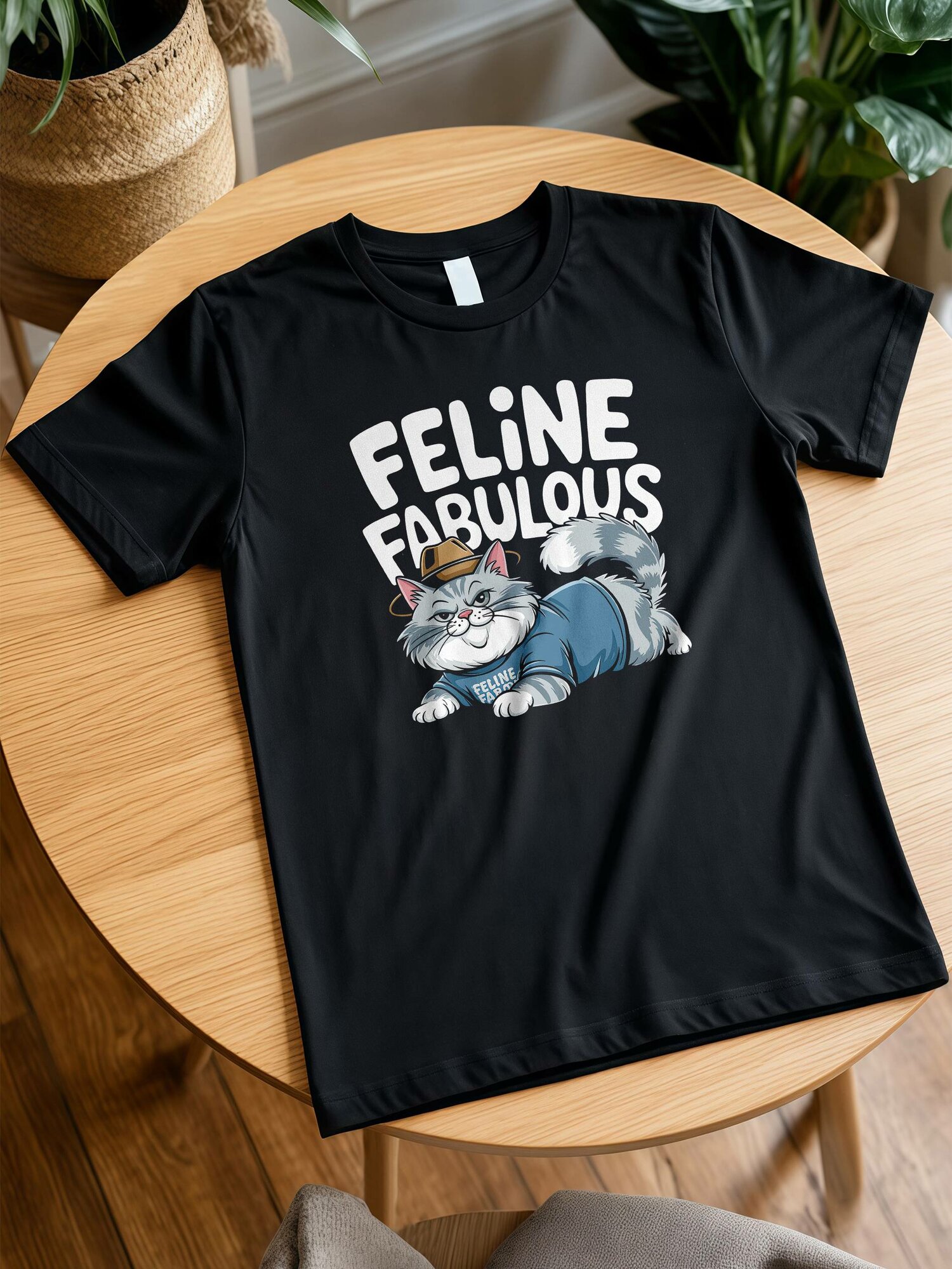 Футболка Футболка с принтом, котик, Черная