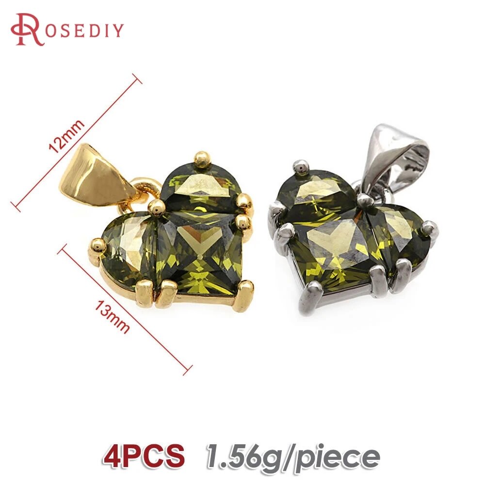 Подвески сердце Rosediy, 18K золото, циркон, 13x12мм, 4шт
