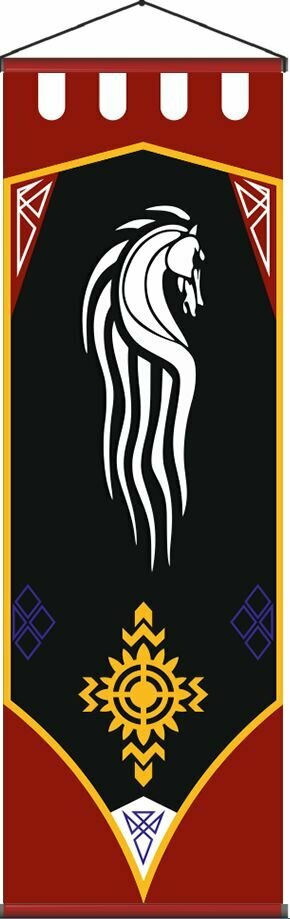 Вертикальный флаг Рохана из Властелина Колец 150х50 см на шёлке