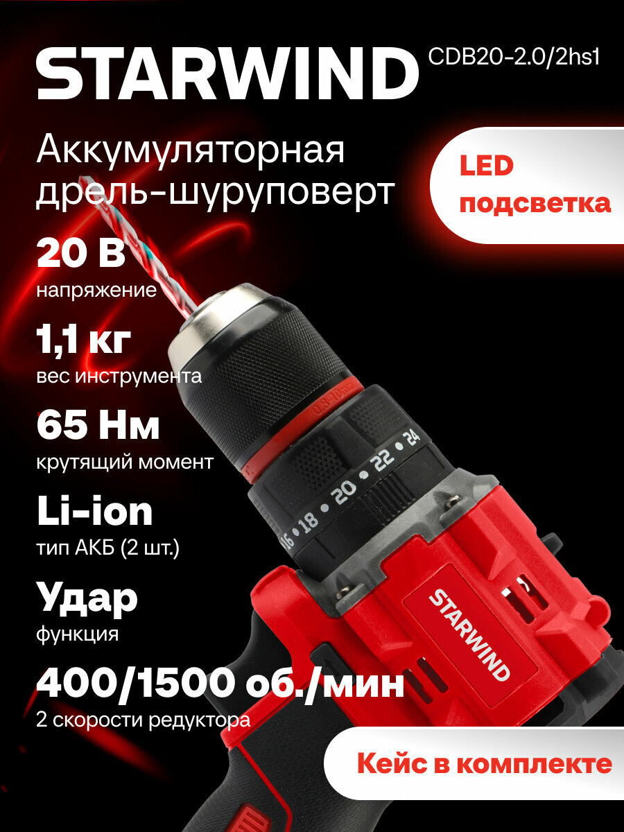 Ударная дрель-шуруповерт Starwind CDB20-2.0/2hs1