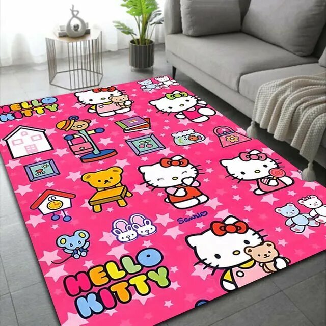 Коврик с рисунком Hello Kitty и Sanrio для гостиной, детской комнаты, девичьей спальни, игровой коврик, придверный коврик к дивану, напольный коврик, украшение для дома, противоскользящий коврик.