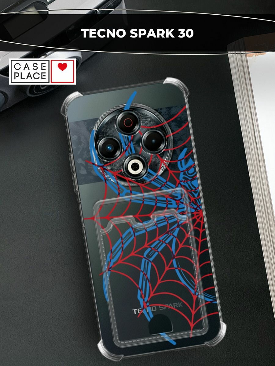 Чехол на Tecno Spark 30 (Текно Спарк 30) с картой и принтом Паутина и паук