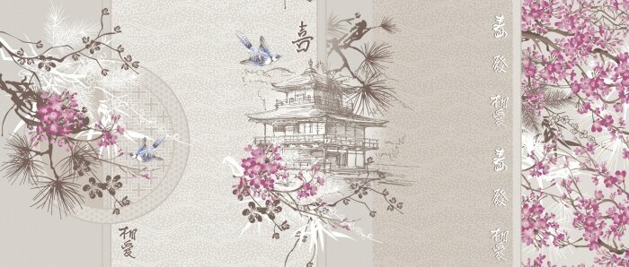 Полотенце Кухонное Вафельное 47х60 с Петелькой 100% Хлопок, Китайский пейзаж