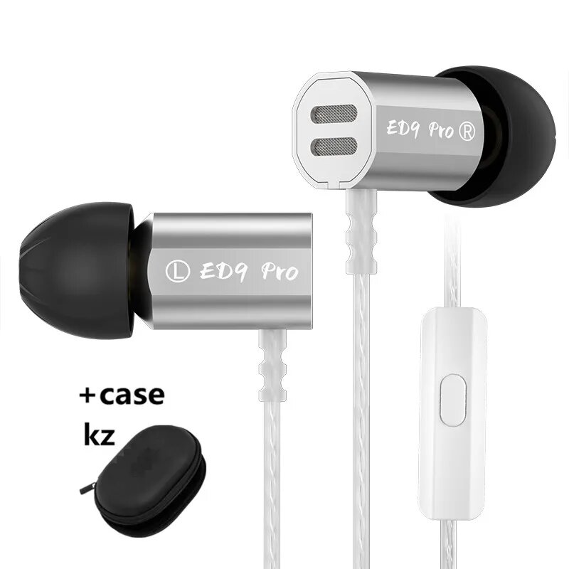 KZ ED9 Про наушники с тяжелым басом silver mic Case