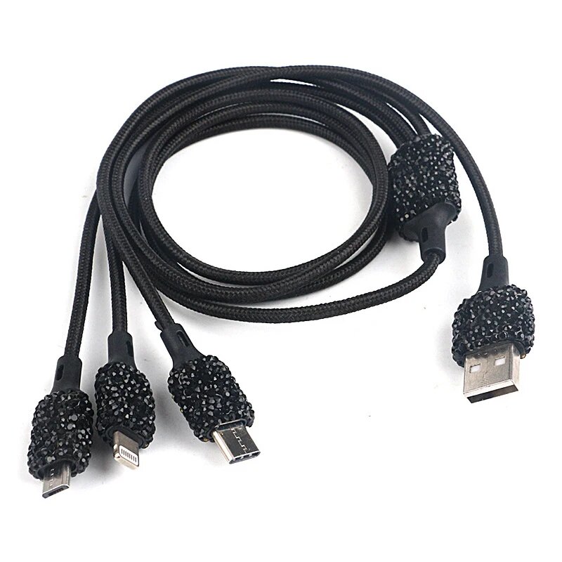 3-в-1 кабель USB с блестками, черный