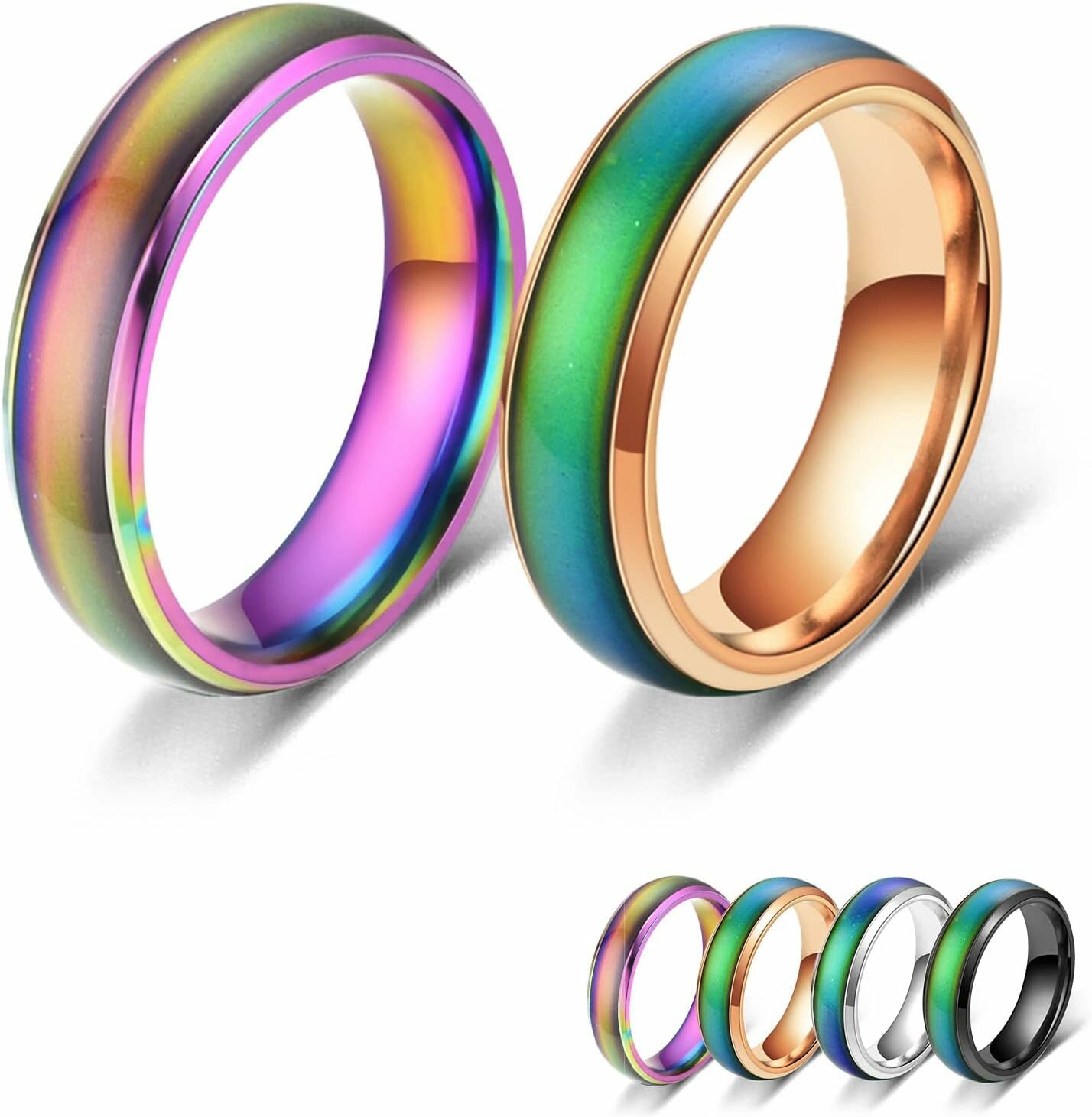 Два кольца-хамелеона, термочувствительные кольца-хамелеоны, кольца из нержавеющей стали, меняющие цвет, модные украшения для парней и девушек, подходят для повседневной носки, вечеринок, дней рождения, Дня святого Валентина и годовщин.