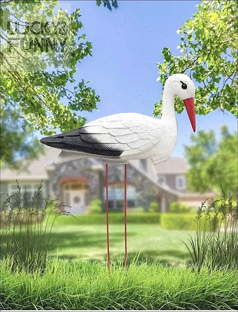 Фигурка садовая Аист с ножками Lucky&Funny белая, черная, 60*30*15 см, Углеродистая сталь, Полипропилен — фото 1