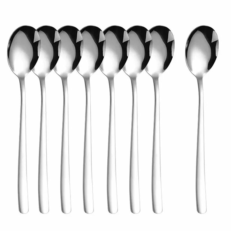 8-częściowa кофейная ложка с длинной ручкой, набор столовых приборов из нержавеющей стали, ложка для торта в корейском стиле для отеля, домашнего бара, кафе и офиса, набор ложек