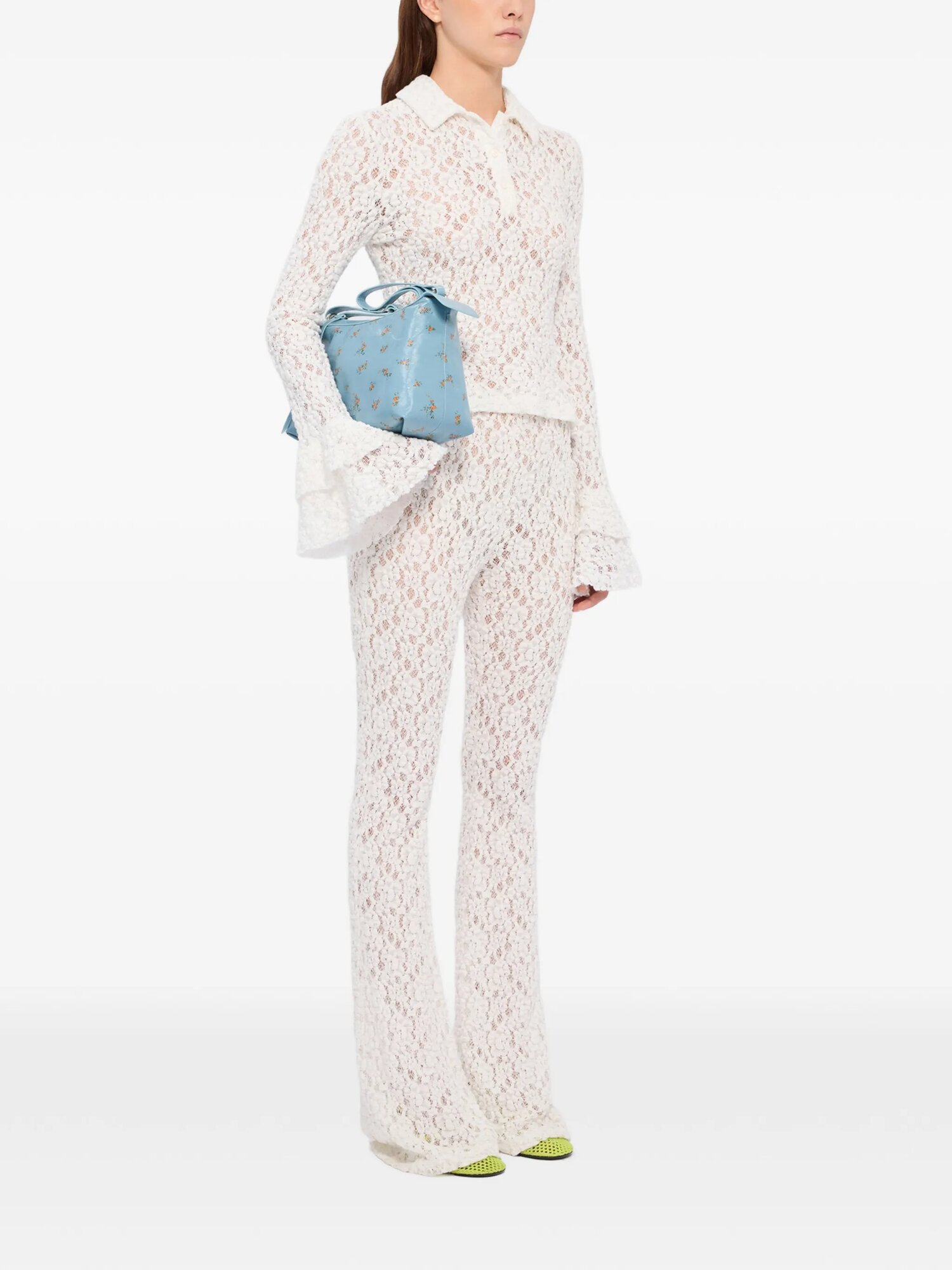 Брюки MSGM Lace flared trousers, размер 36, белый — фото 1