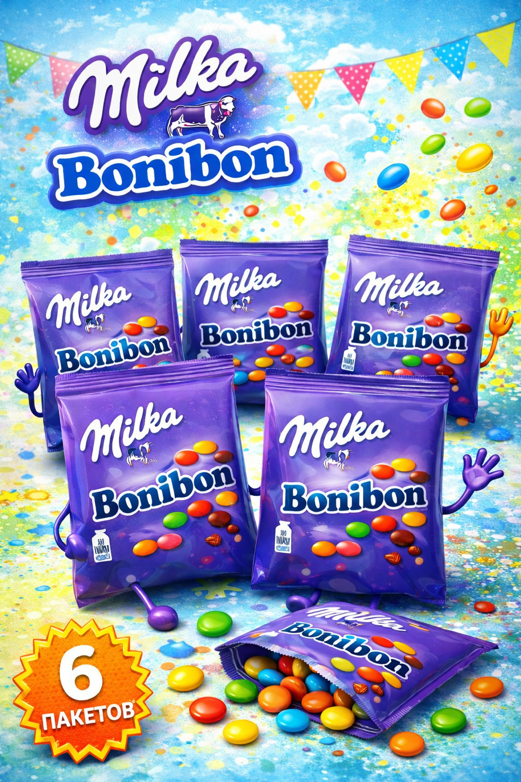 Драже шоколадное Milka Bonibon (Милка Бонибон), 6 шт х 36 гр