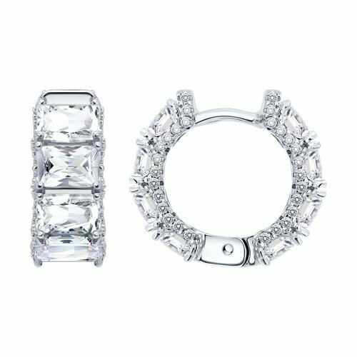 Серьги конго, серебро, 925 проба, родирование, фианит