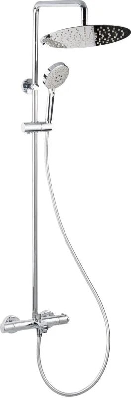 Душевая стойка Bravat Waterfall F639114C-A5-RUS со смесителем, термостатическим, хром, глянцевая, душевая система с тропическим душем, с изливом, с лейкой, нержавеющая сталь