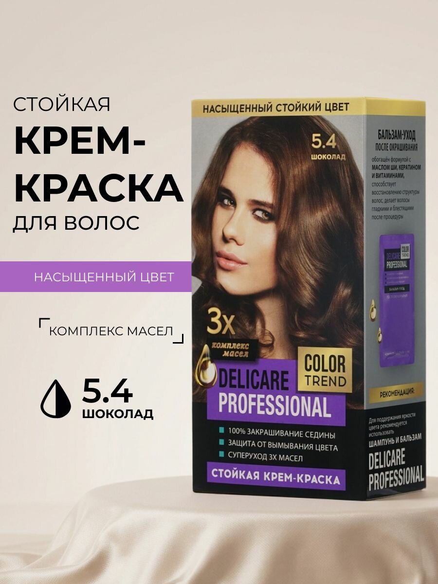 Стойкая крем - краска для волос Delicare Professional Color Trend 5.4 Шоколад