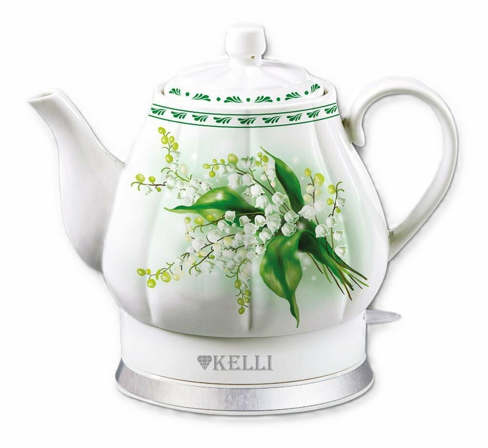 Чайник Kelli KL-1382 белый с ландышами