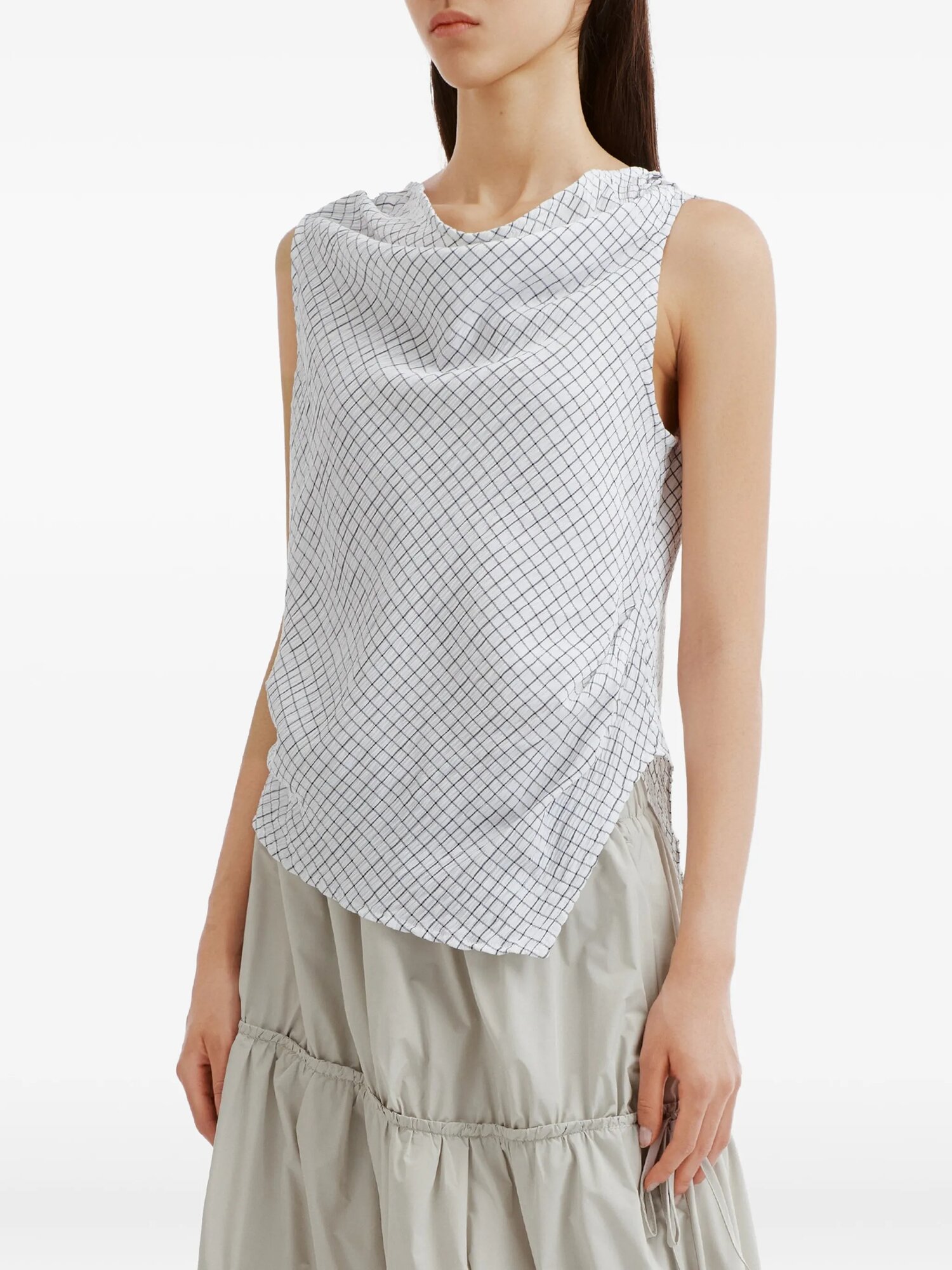 Топ tout a coup Check-print asymmetric top, размер 40, бежевый/белый — фото 1