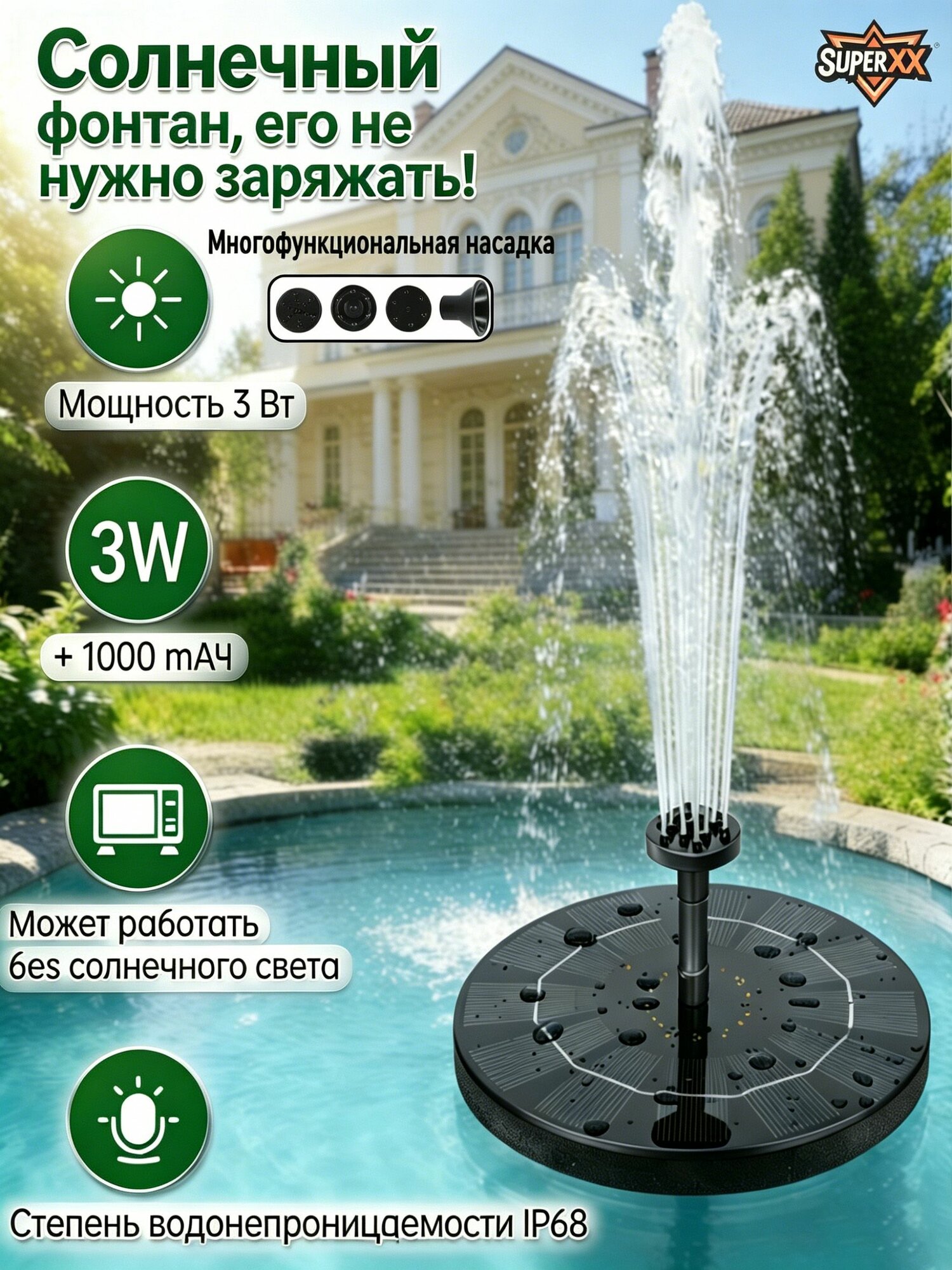 Солнечный садовый фонтан 150л ч с монокристаллической панелью для пруда бассейна птичьей ванны набор насадок